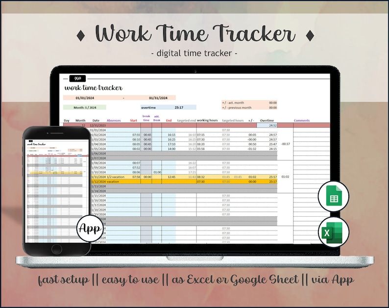 Work Time Tracker, Calender, Overtime, Absences, Office Planner, Excel ...