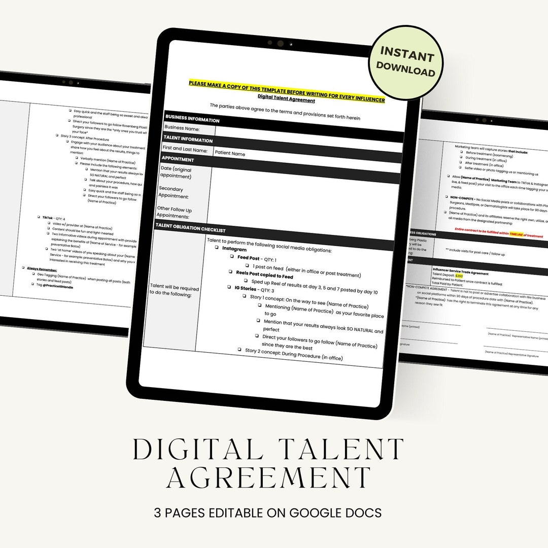 Editable Digital Talent Agreement for Aesthetic Practices | Medspa ...