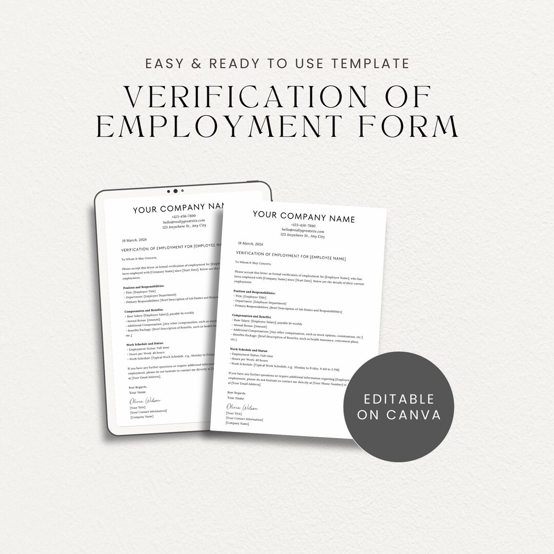 Editable Verification of Employment Form Template - Canva ...