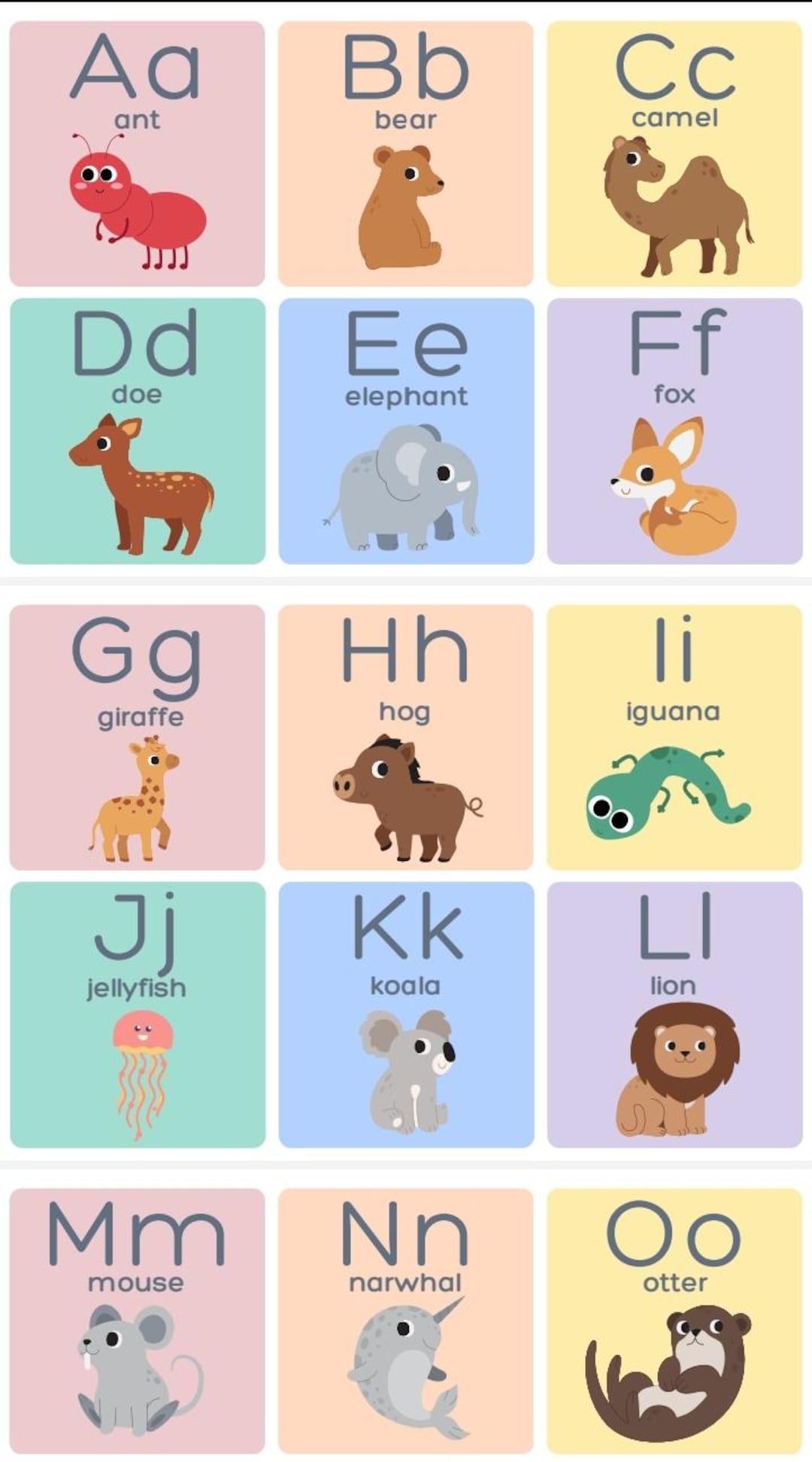 Rainbow Pastel Animal Alphabet Flashcards - Etsy