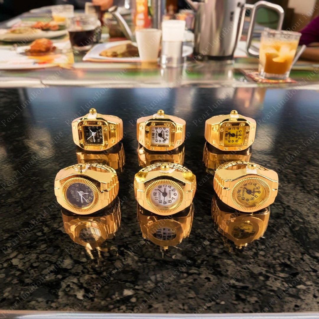 Gold Ring Watch,square Dial Ring Watch,y2k Mini Watch,clock Ring ...