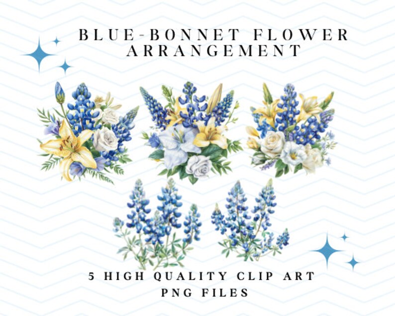 Set of 5 Bluebonnet Flower Clip Art High Resolution Digital Files ...