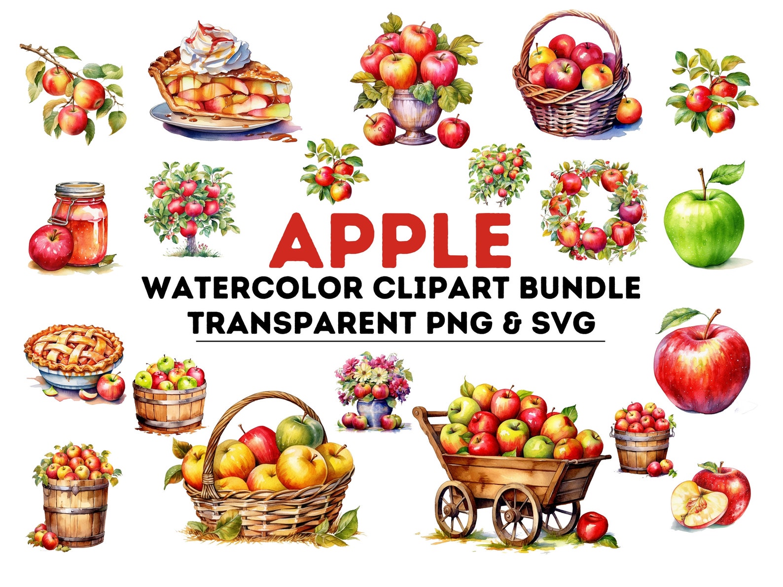 Watercolor Apples Clipart PNG & SVG Commercial Use Allowed Watercolor ...