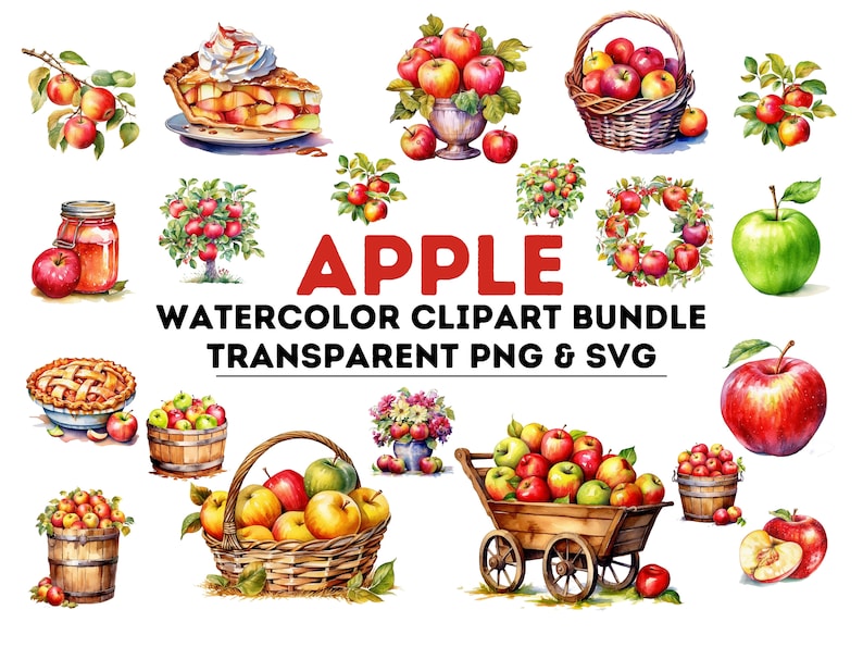 Watercolor Apples Clipart PNG & SVG Commercial Use Allowed Watercolor ...