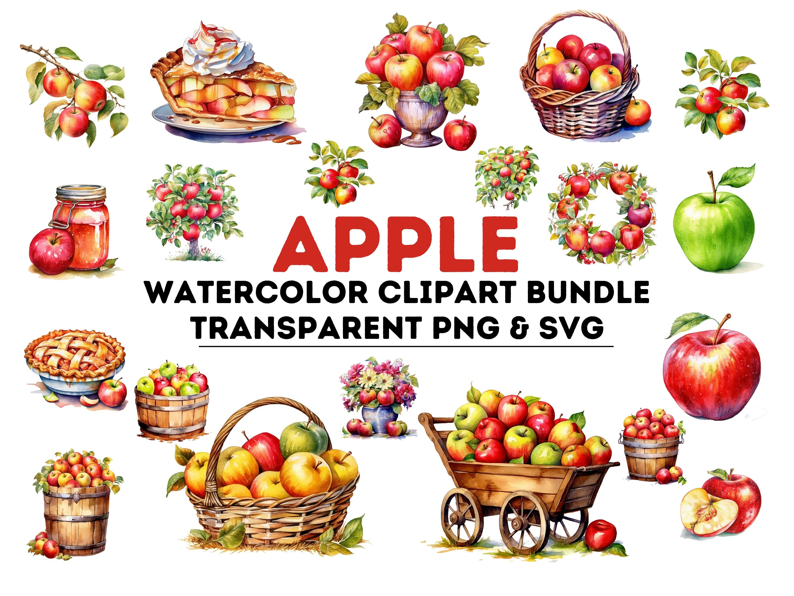 Watercolor Apples Clipart PNG & SVG Commercial Use Allowed Watercolor ...