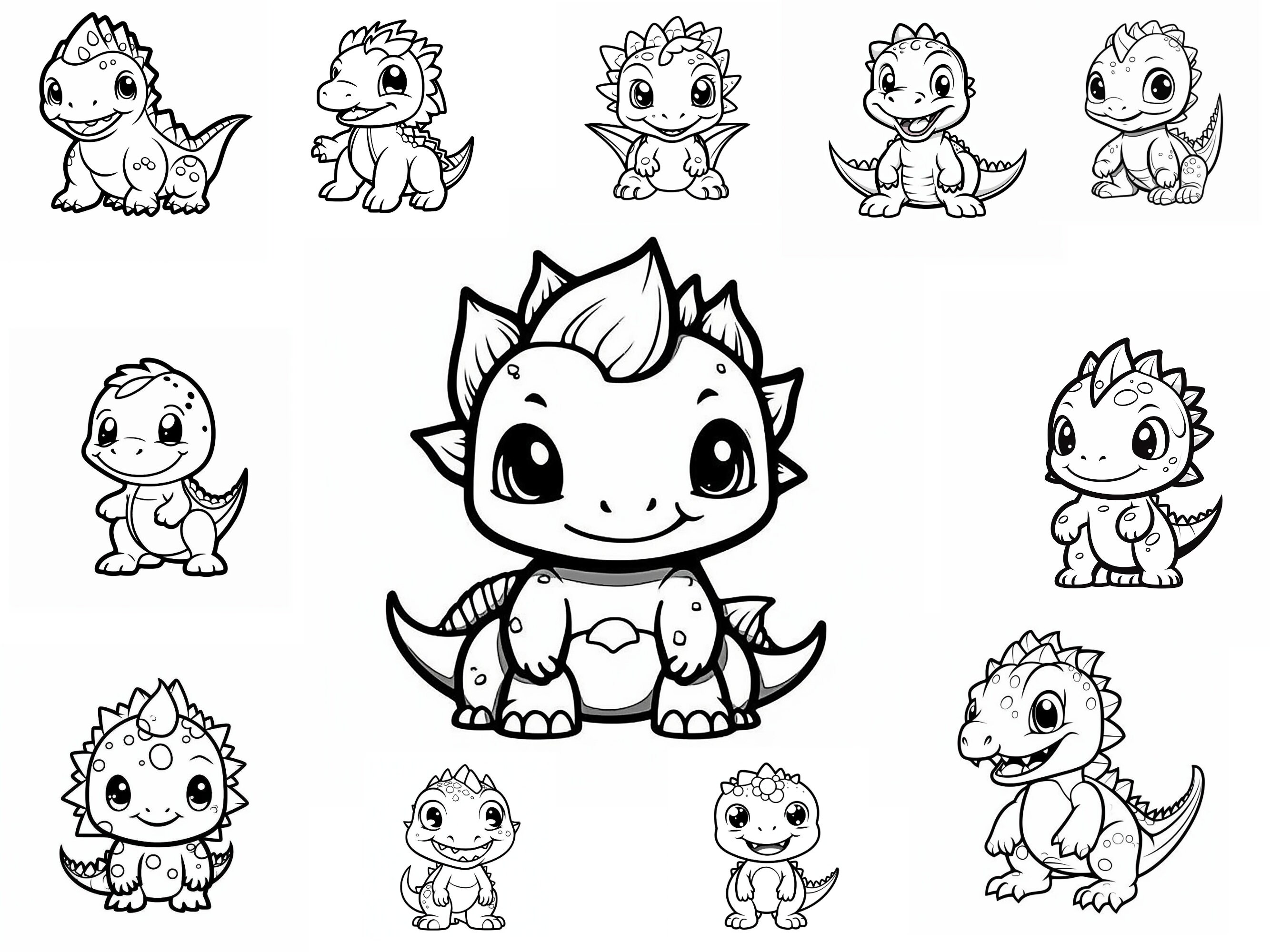 Kawaii Dinosaur Printable Coloring Pages for Kids Printable Coloring ...