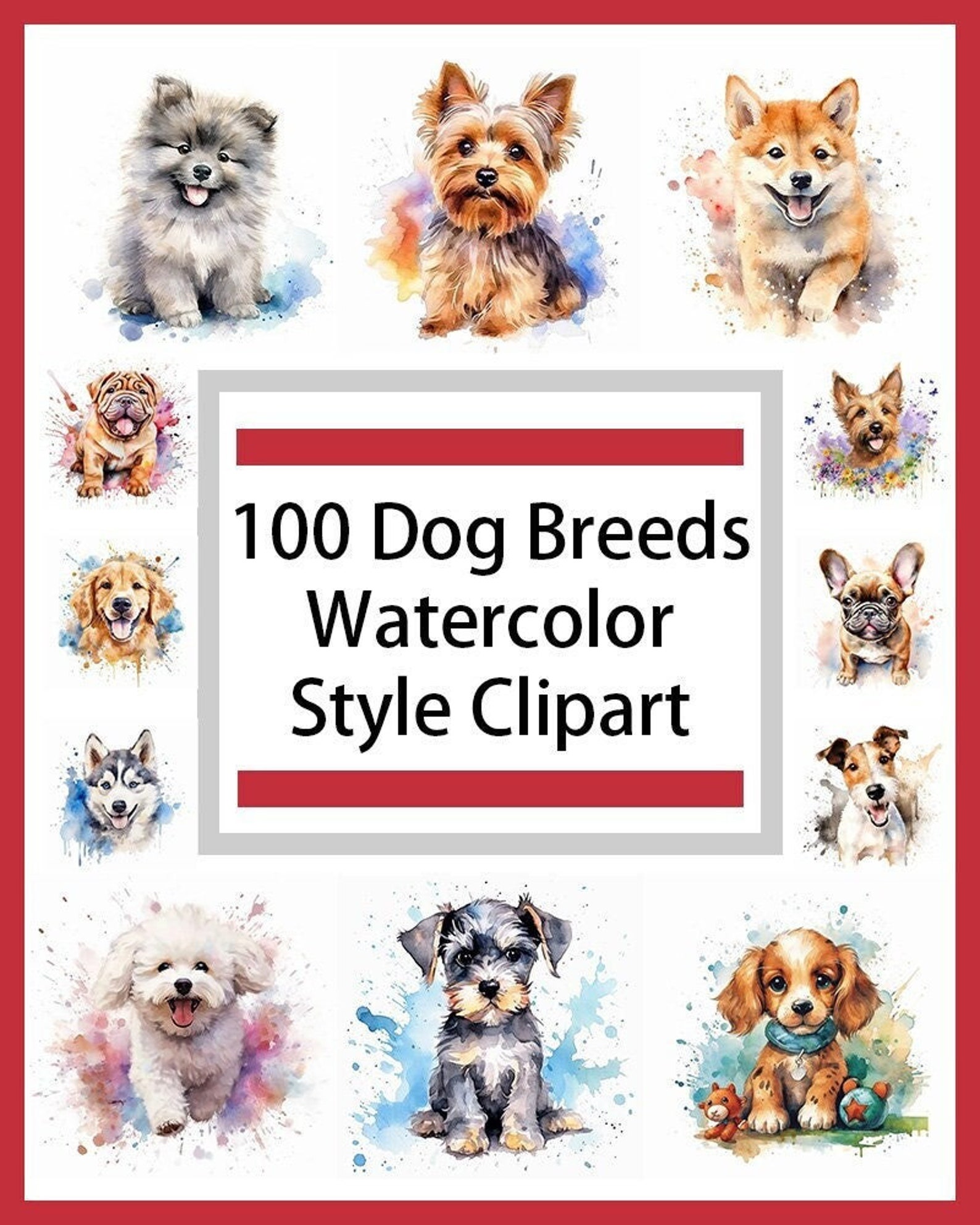 100 Watercolor Dogs Clipart, Dogs Clip Art, Dog Breeds Clipart, Pets ...