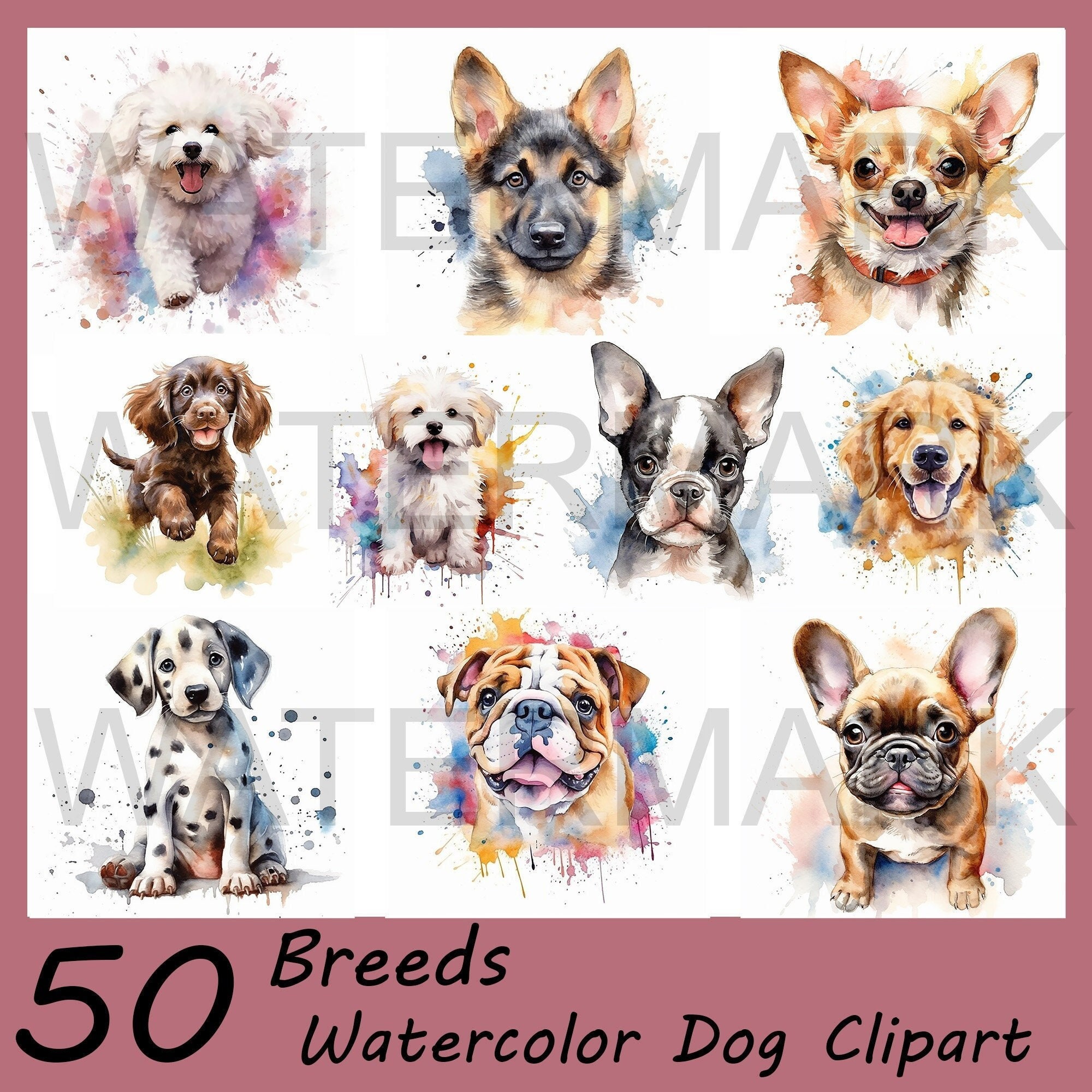 Watercolor Dogs Clipart, Dog Breeds Clipart, Dog Clipart, Dog Png, Dog ...