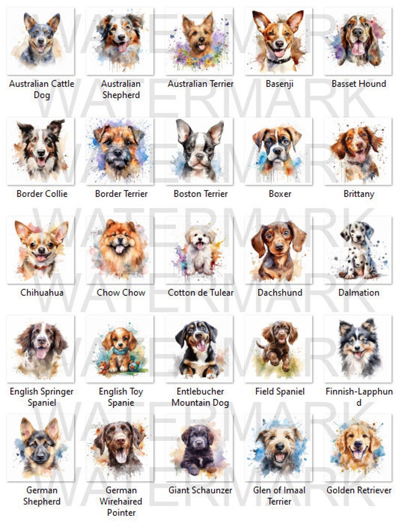 Watercolor Dogs Clipart, Dog Breeds Clipart, Dog Clipart, Dog Png, Dog ...