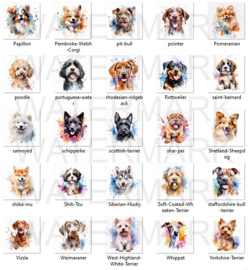 50 Dogs Clipart, Watercolor Puppy Clipart Bundle, PNG,, Puppies, Dog ...