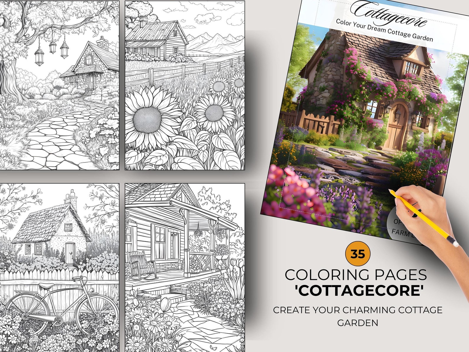 30 Cottagecore Coloring Pages, Coloring Pages for Adults and Kids ...