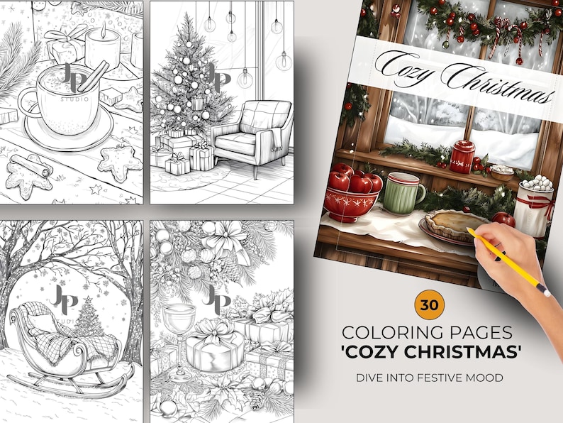 30 Cozy Christmas Coloring Pages, Coloring Pages for Adults and Kids ...