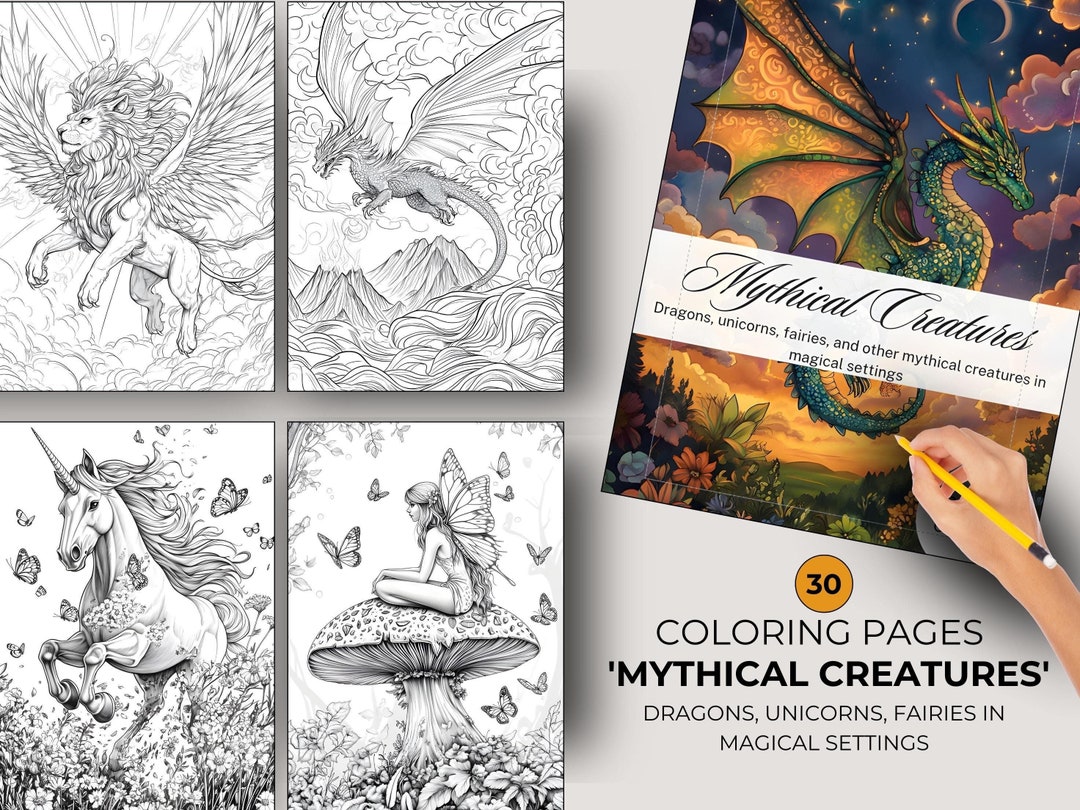 30 Mythical Creatures Coloring Pages, Coloring Pages Adults and Kids ...