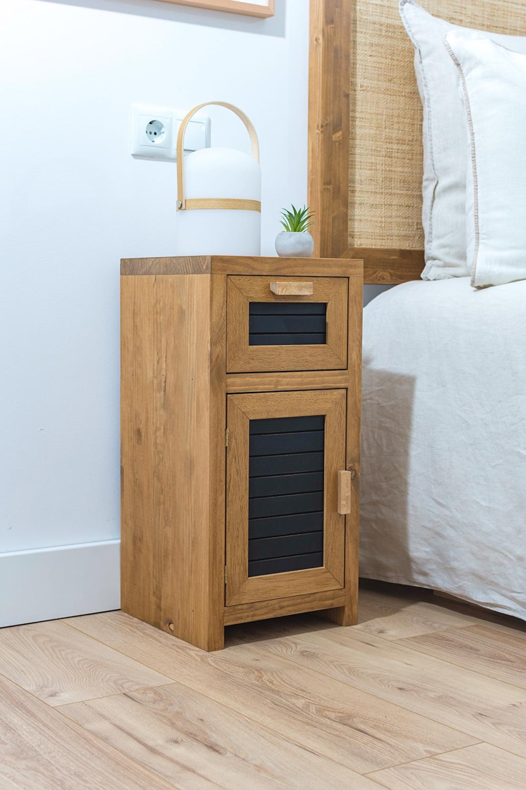 Wooden Nightstand With Drawer and Door, Solid Wood Nightstand, Designer ...