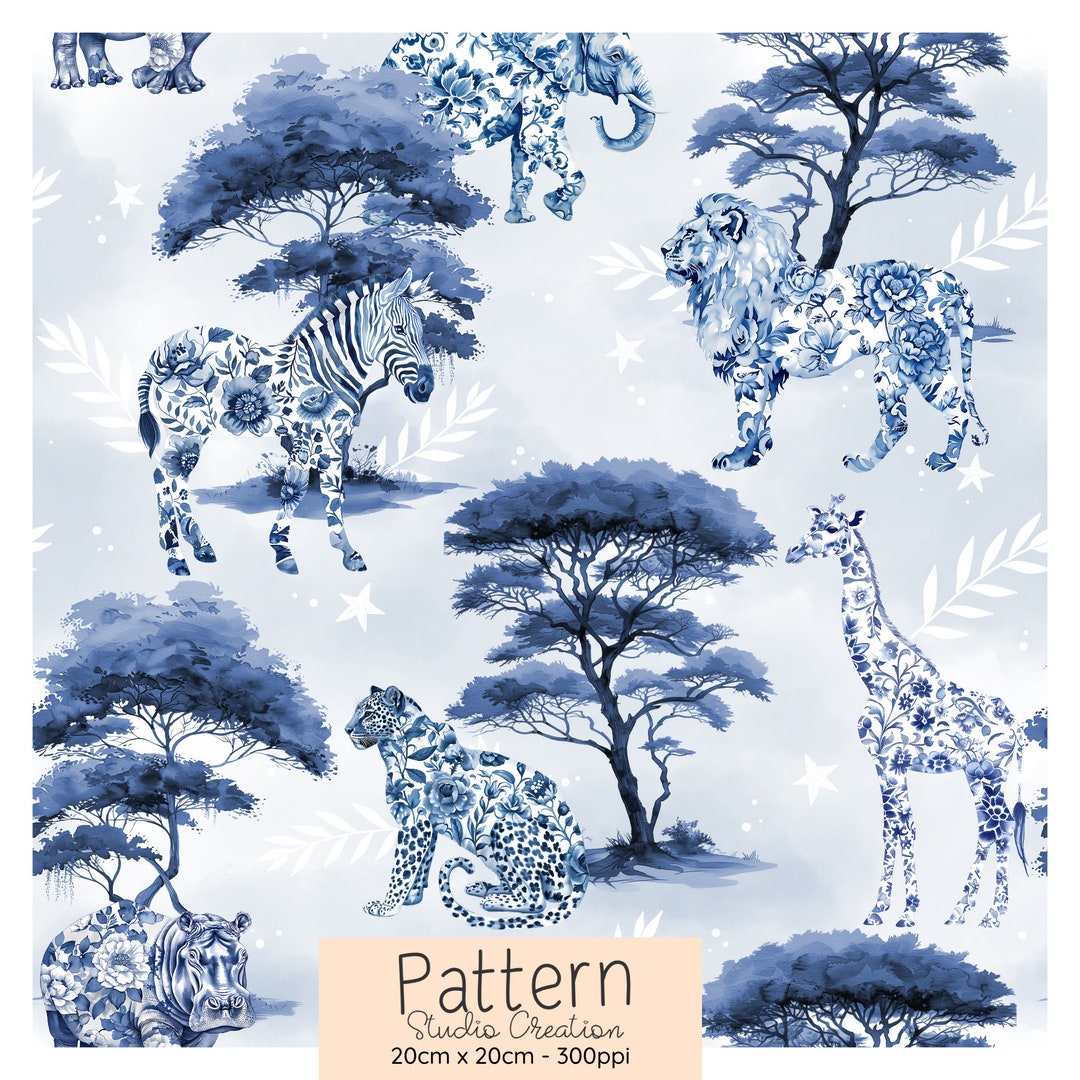 Safari Toile De Jouy Pattern, Seamless, Fabric Printing, Sublimation ...