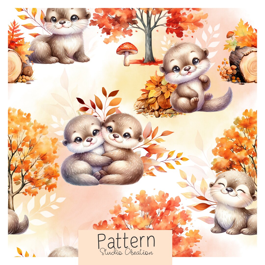 Autumn Otters Pattern, Seamless, Fabric Printing, Sublimation ...