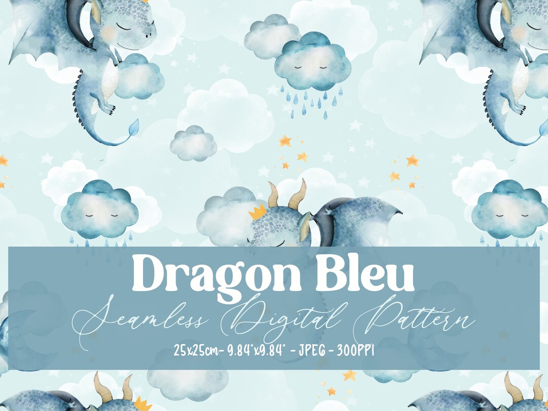 Blue Dragon Pattern Pattern, Seamless Fabric Printing, Sublimation ...