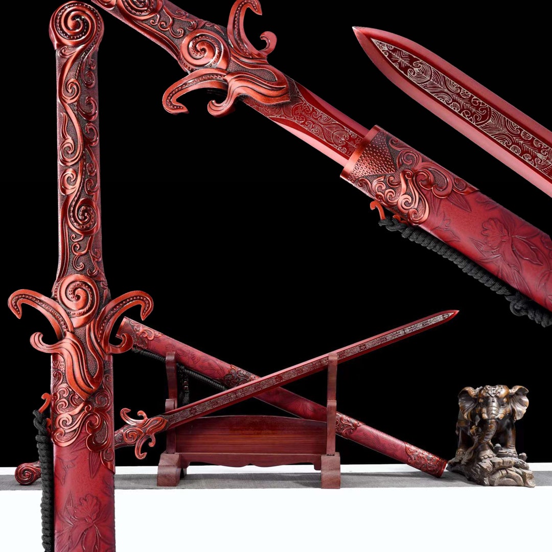 Feather Sword Anime Sword,roasted Red Blade,chinese Samurai Sword,real ...