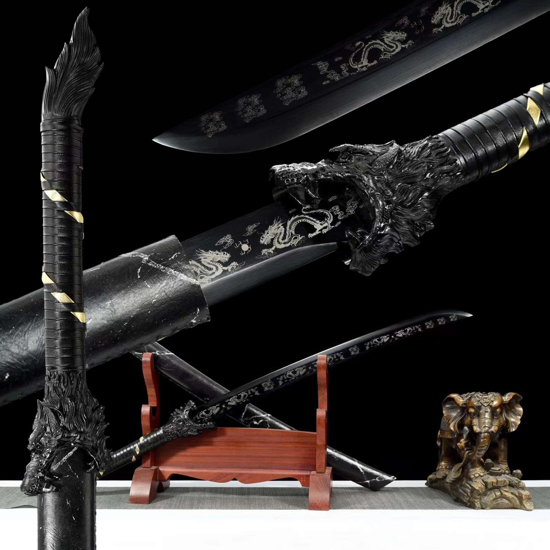 Howling Moon Sirius Anime Sword,roasted Black Blade,japanese Samurai ...