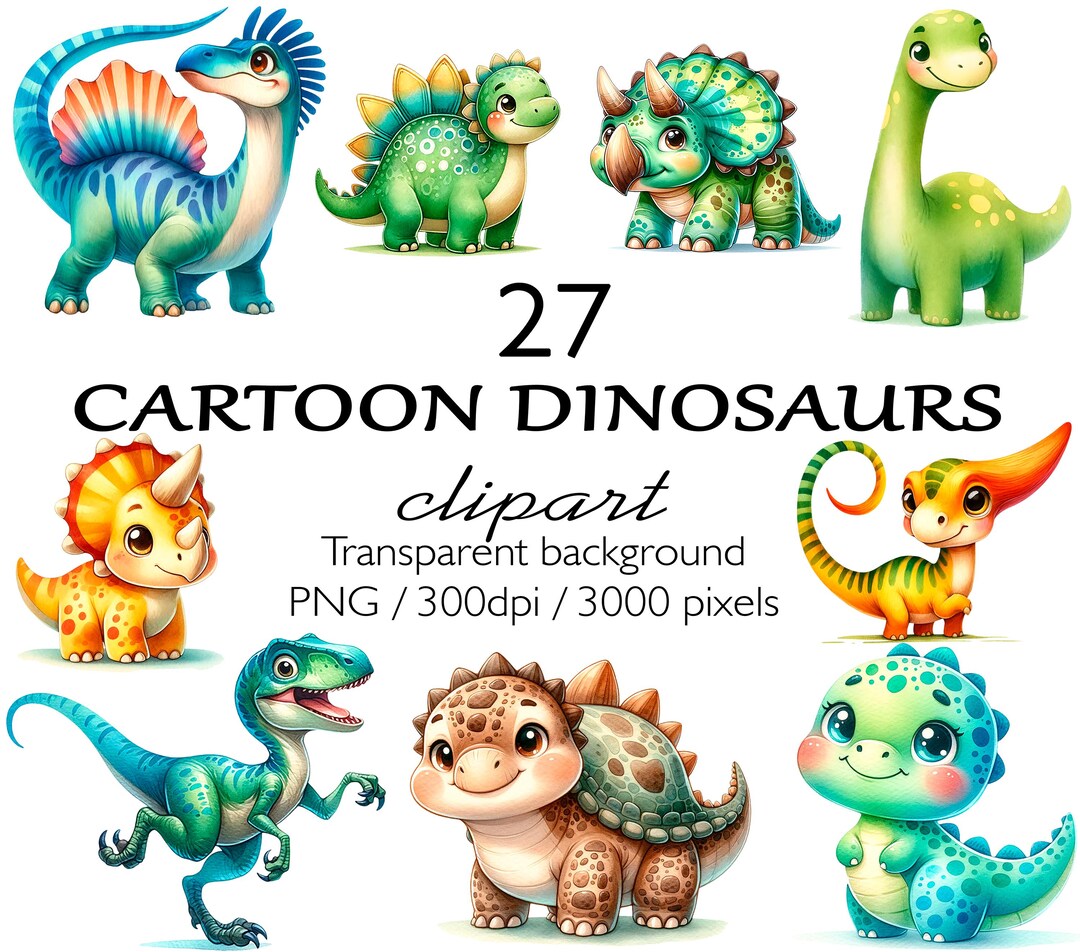 Cartoon Dinosaurs Clipart PNG. Transparent Background. PNG #5 - Etsy
