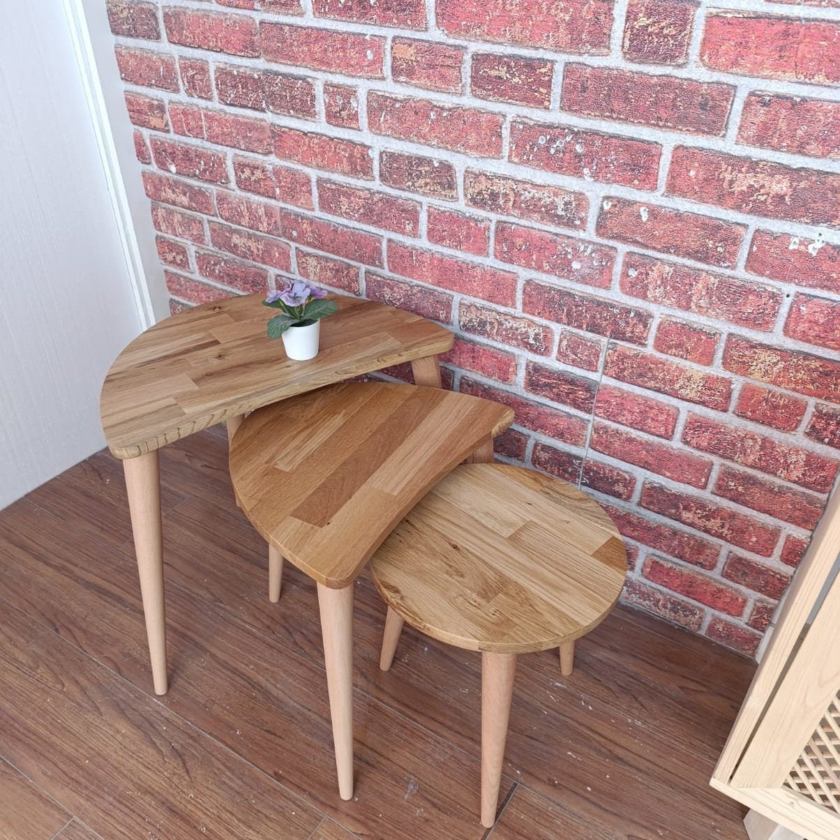 Nesting Coffee Table Set, Natural Solid Wood Walnut Nesting Table, Side ...