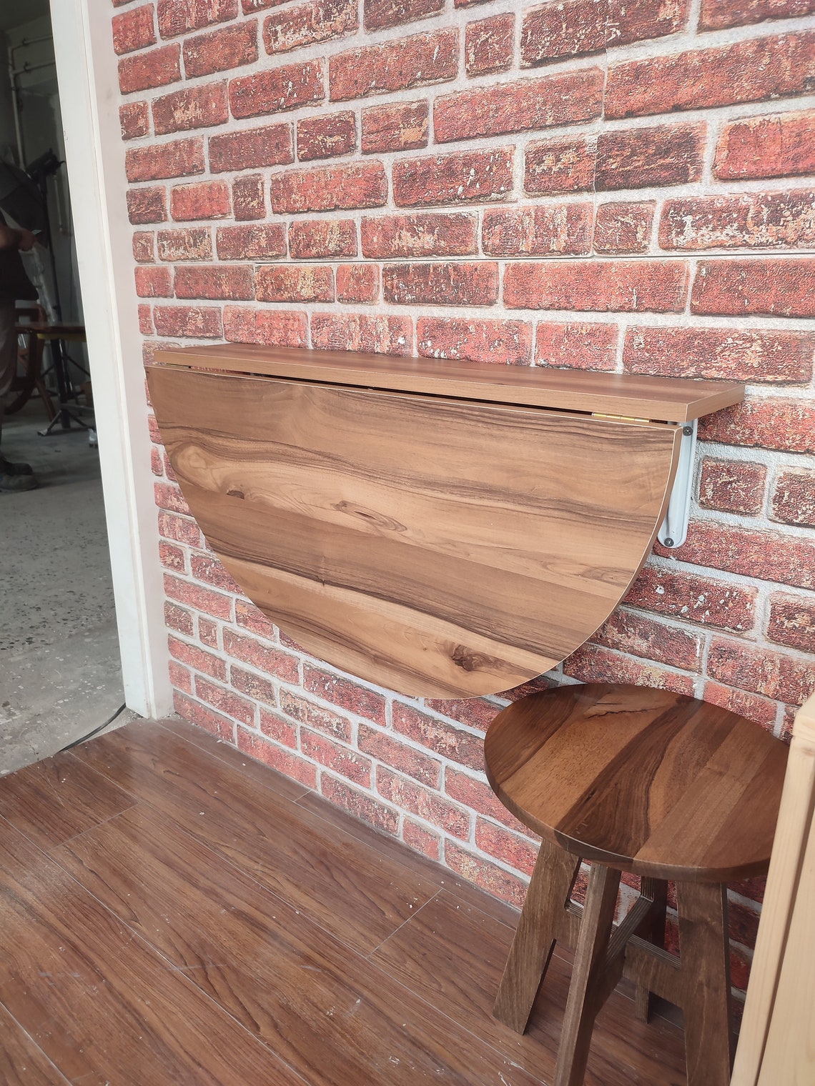 Round Wall Mounted Folding Table With Shelves, Space Saving Table ...