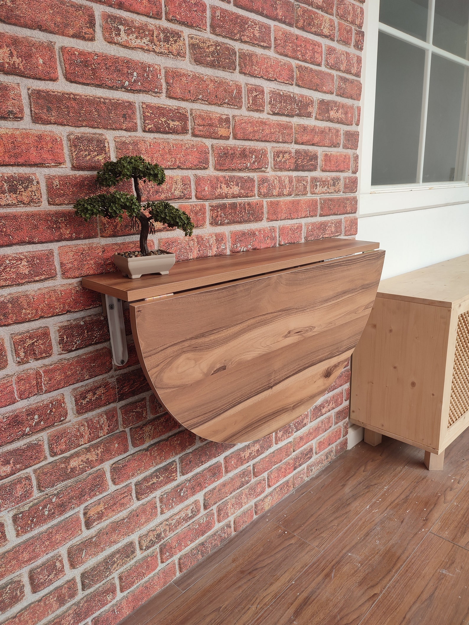 Round Wall Mounted Folding Table With Shelves, Space Saving Table ...