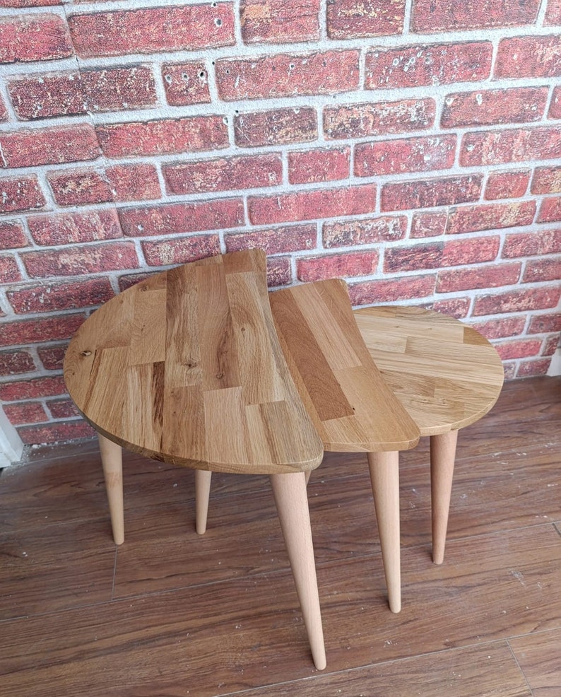 Nesting Coffee Table Set, Natural Solid Wood Walnut Nesting Table, Side ...