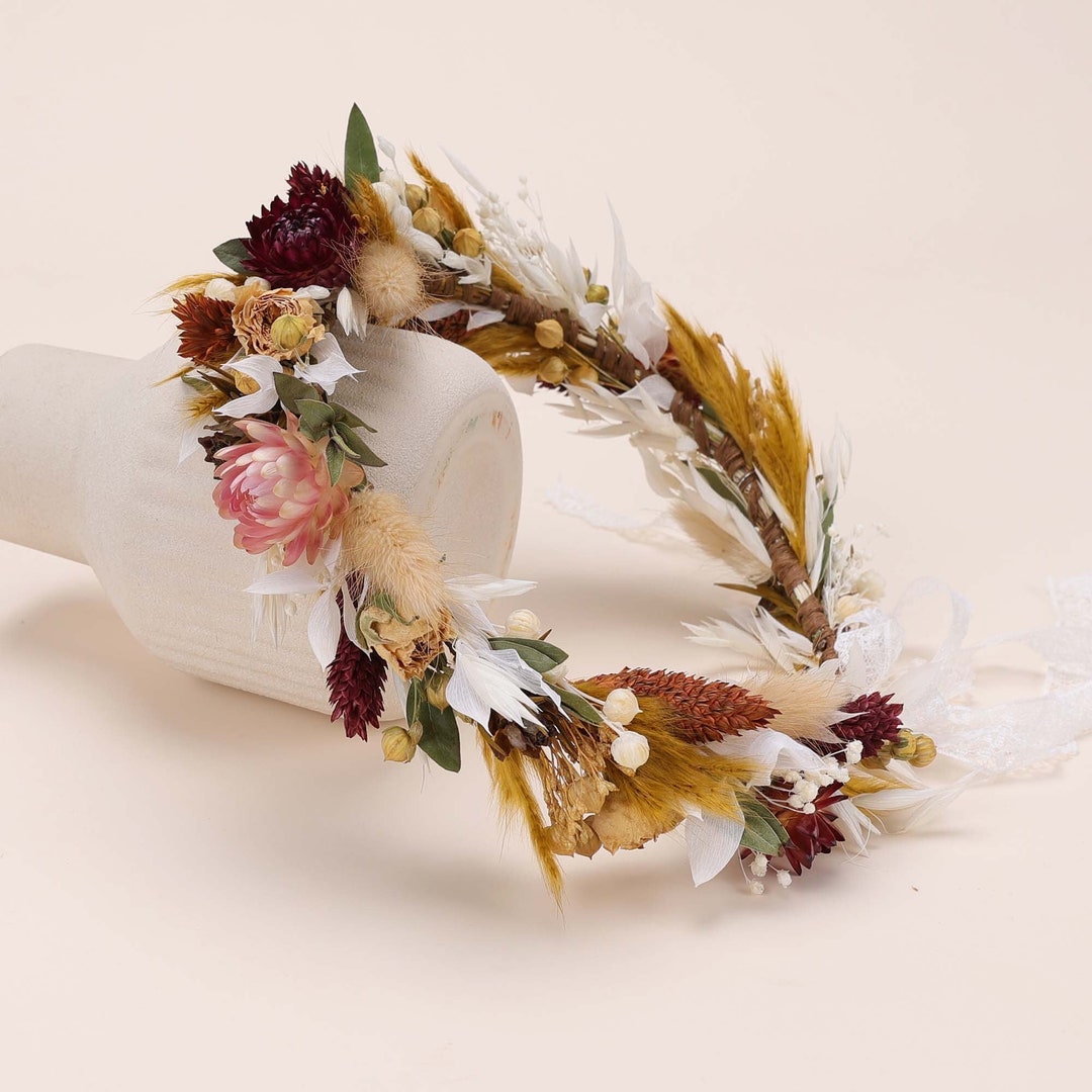 Natural Dried Flowers Mixed Colour Crown,girl's Crown, Bride Crown,hare ...