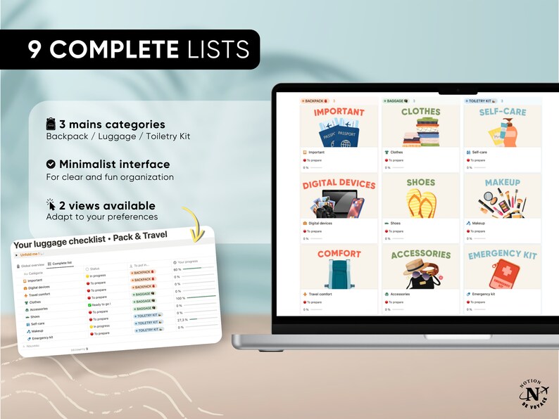 Pack & Travel : Notion Template for Packing List | Travel Checklist ...