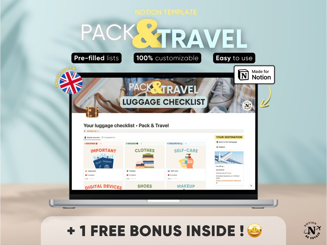 Pack & Travel : Notion Template for Packing List | Travel Checklist ...