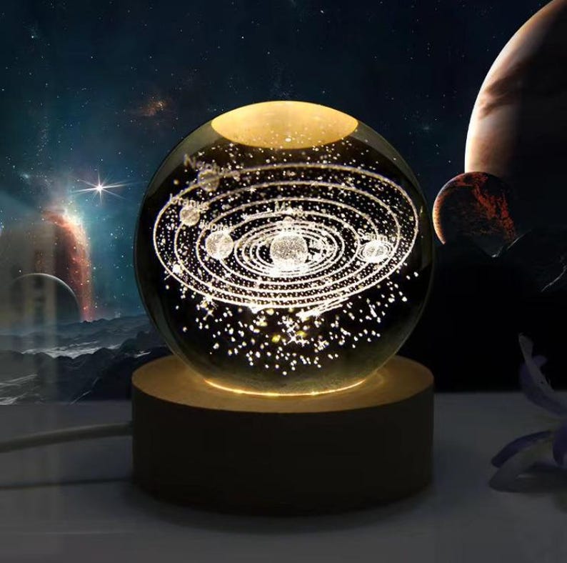 3D Printed Crystal Globe Lamp LED Illuminated World Map Night Light ...