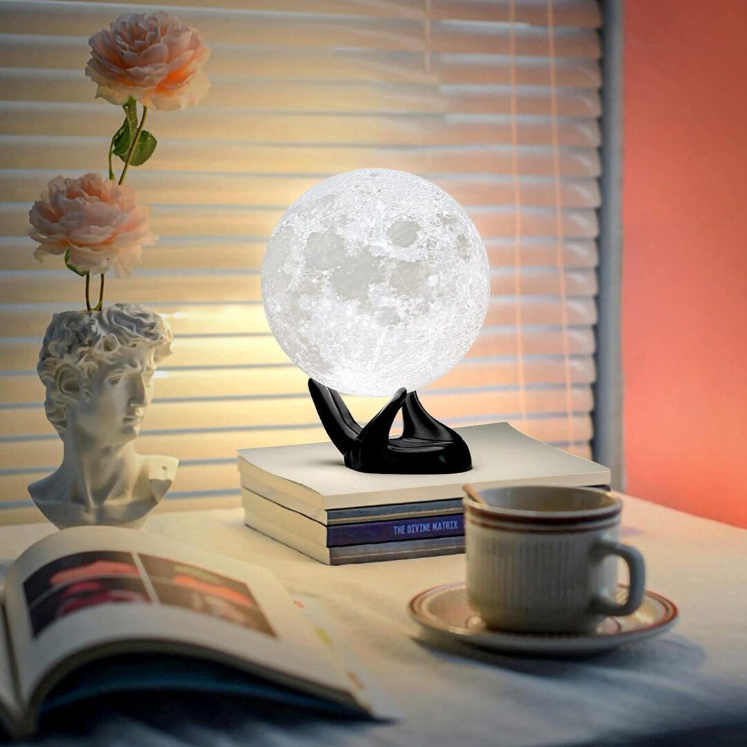 3D Printed Moon Lamp LED Realistic Lunar Light Decor Minimalist ...