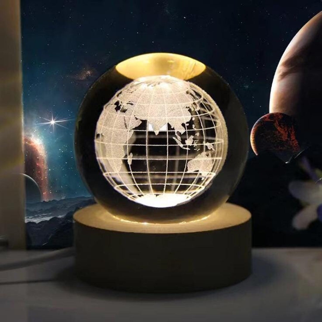 3D Printed Crystal Globe Lamp LED Illuminated World Map Night Light ...