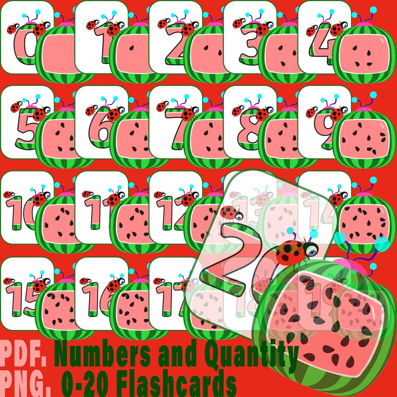 Watermelon Numbers and Seeds Counting 0-20. Number and Quantity ...