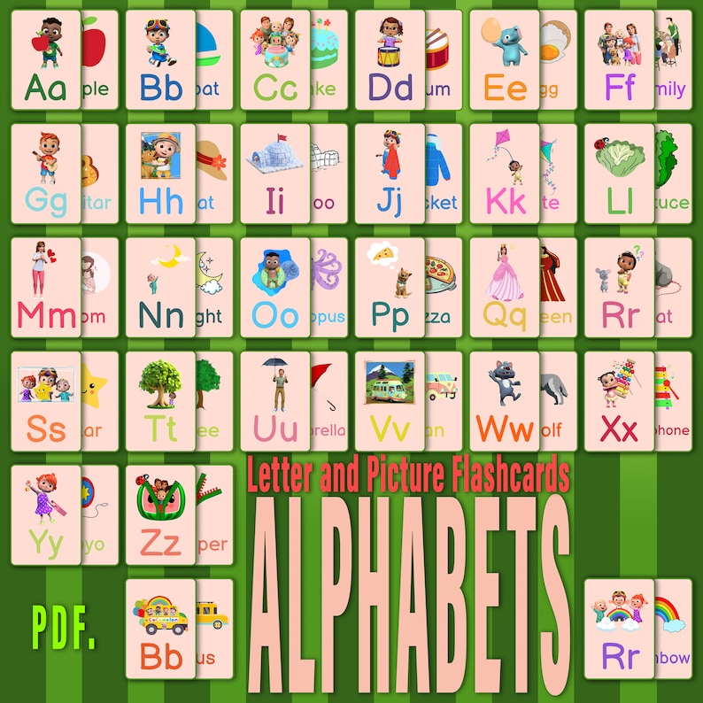 Colorful Illustrative Alphabets Letter and Picture Flashcards. Coco ...