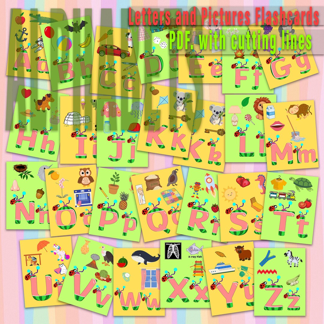 Coco Learning Letters With Pictures Flashcards. Melon A-Z Alphabets. - Etsy