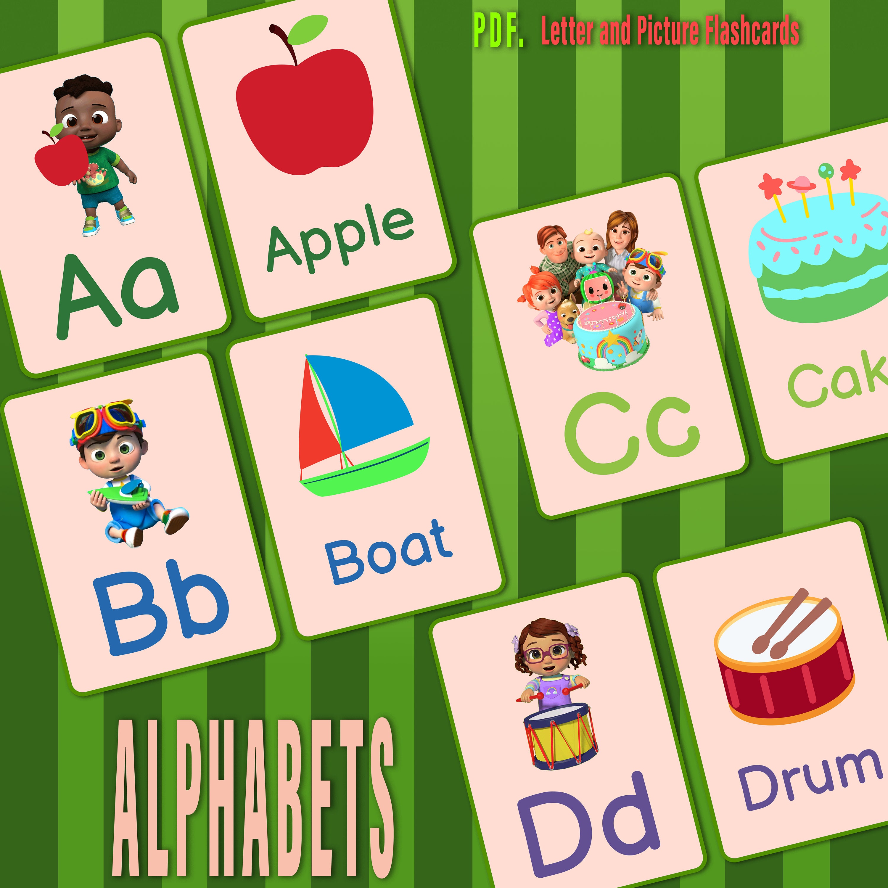 Colorful Illustrative Alphabets Letter and Picture Flashcards. Coco ...