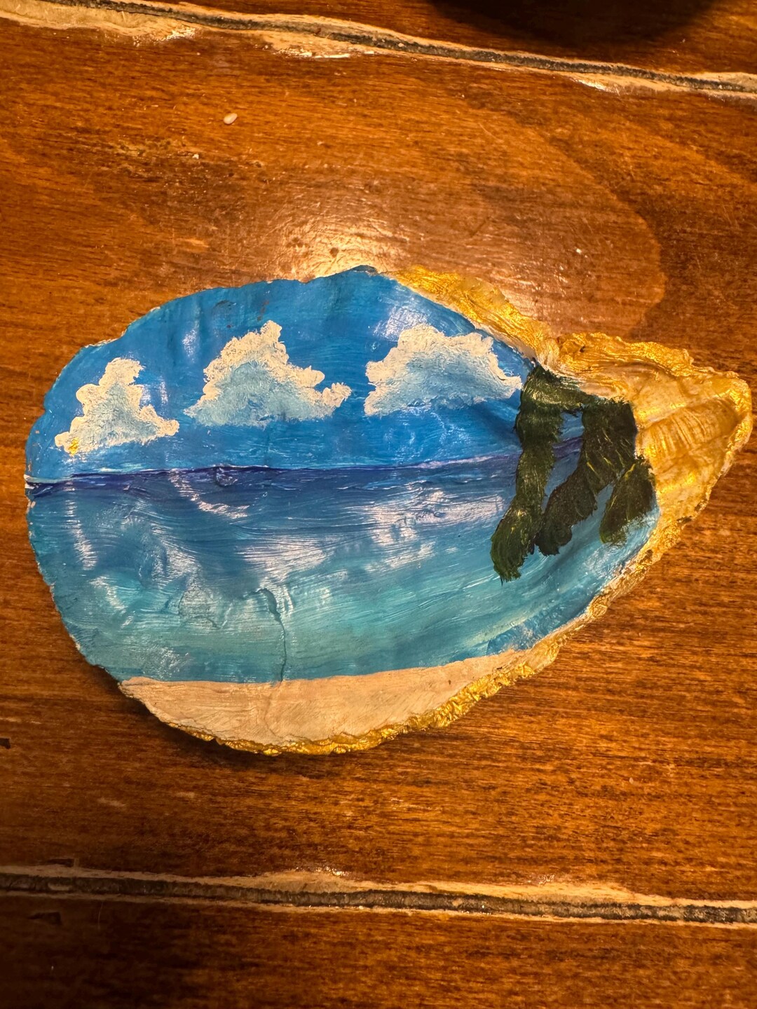 Hand Painted Oyster Shell, Accented Jewelry Tray With Light Gold Leaf ...