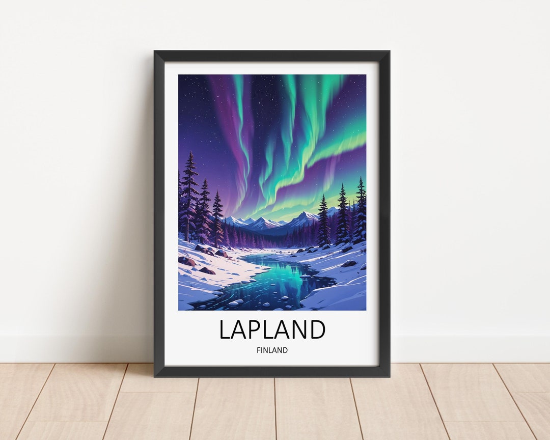 Lapland Travel Print - Lapland Wall Art Northern Lights Finland Print ...