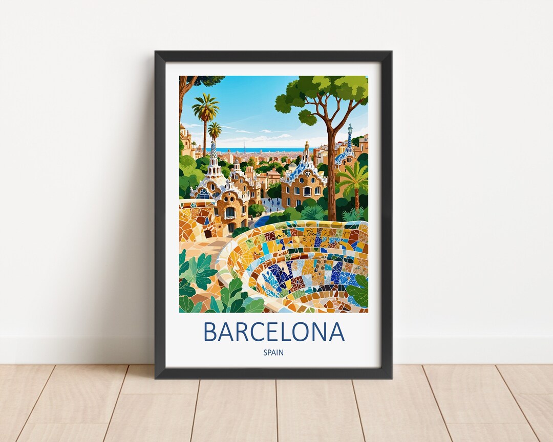 Barcelona Print, Barcelona Poster, Spain Travel Print, Park Guell ...