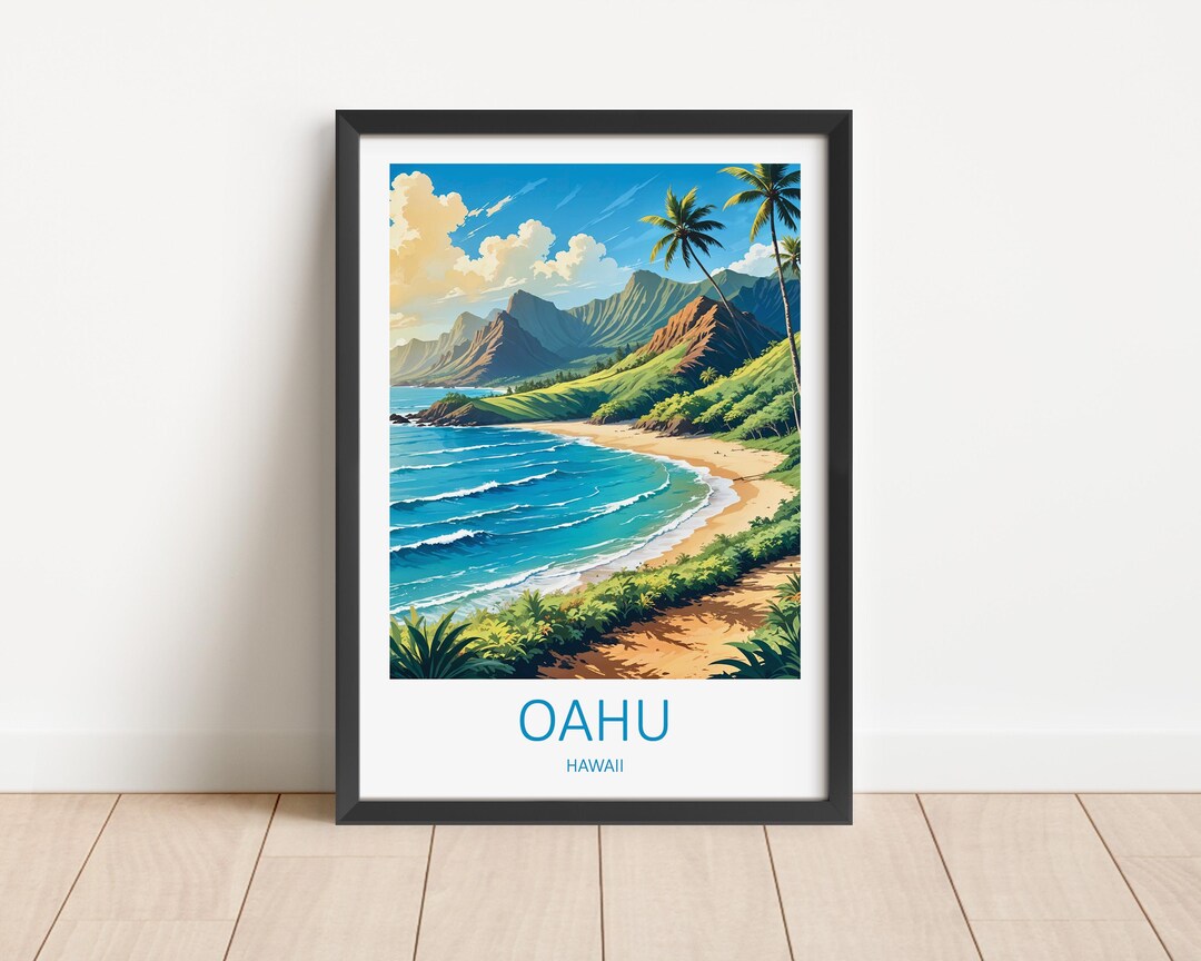 Oahu Print, Oahu Wall Art, Oahu Hawaii Print, Oahu Travel Print, Hawaii ...