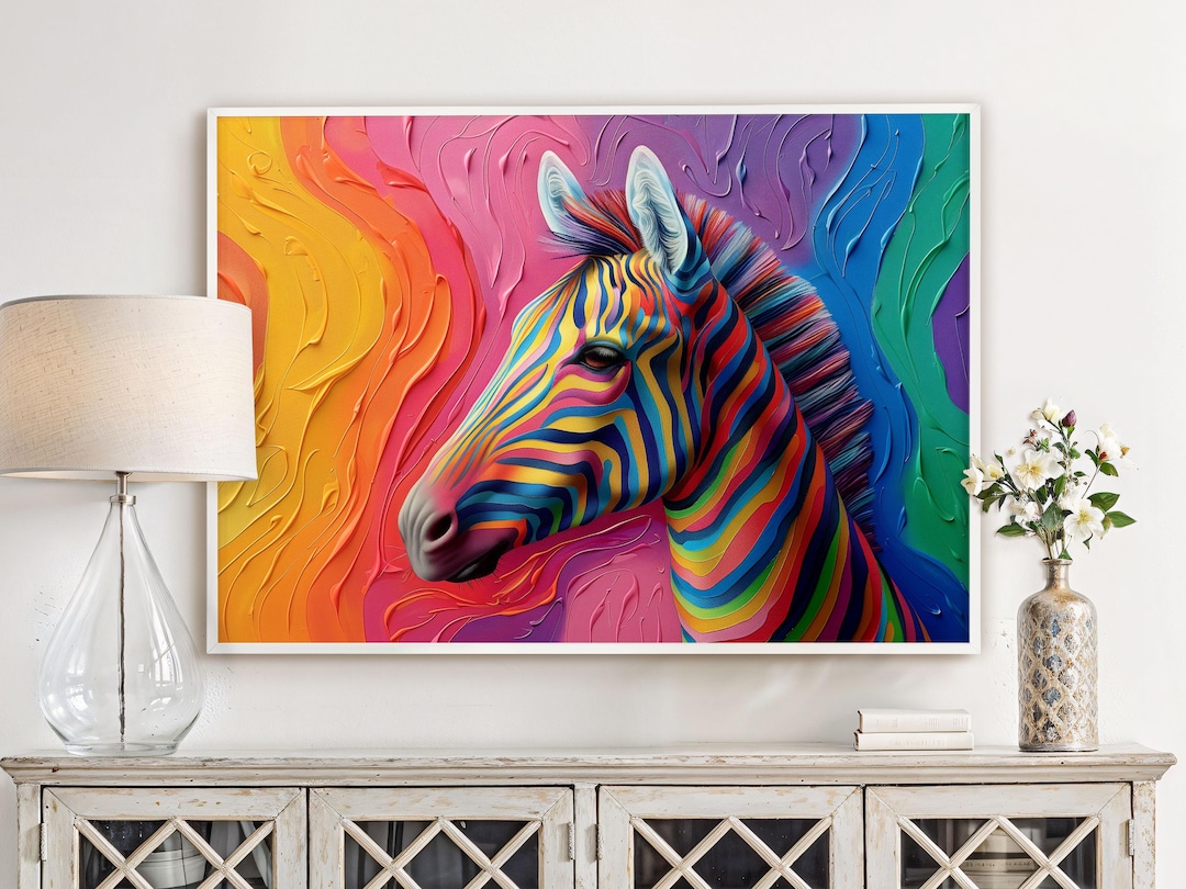 Abstract Rainbow Zebra Wall Art Print, Modern Wall Art, Psychedelic ...