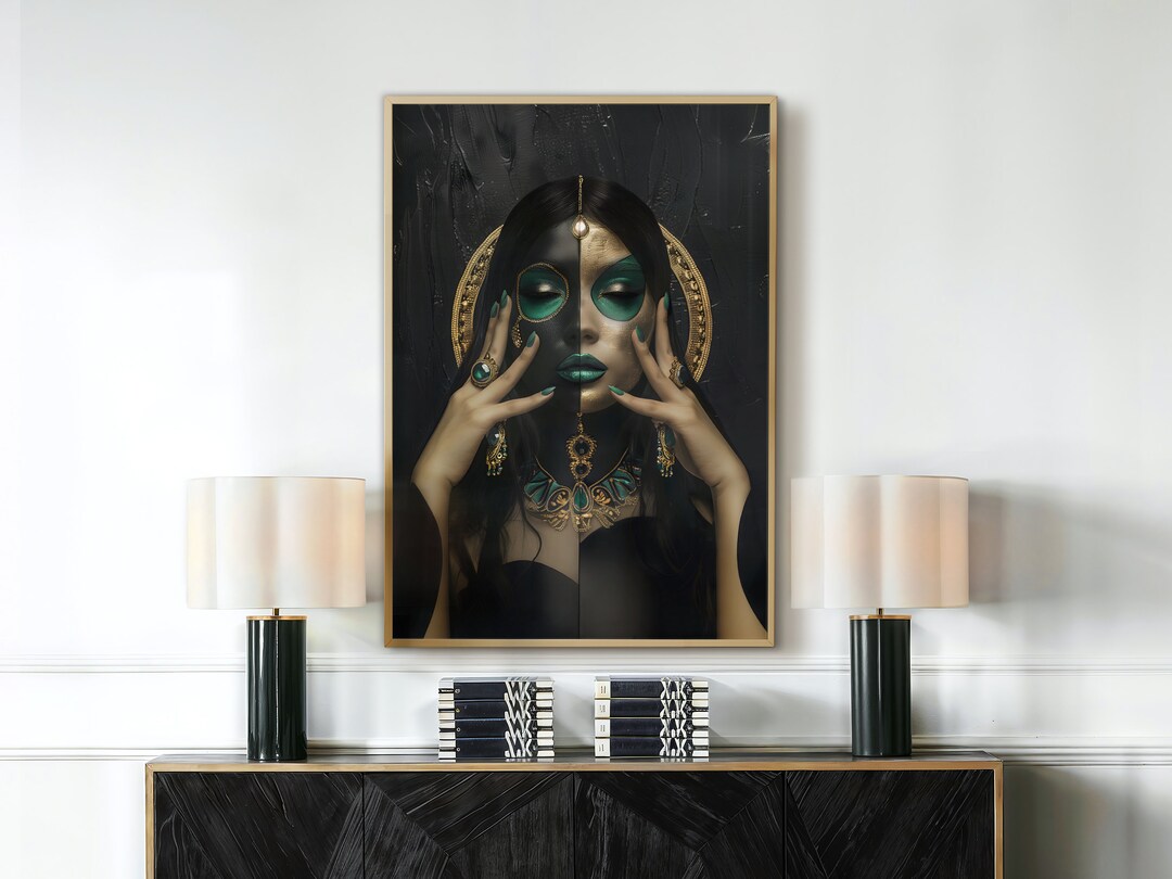 Powerful Woman Print Gold and Green Art Print Gold & Black Wall Art ...