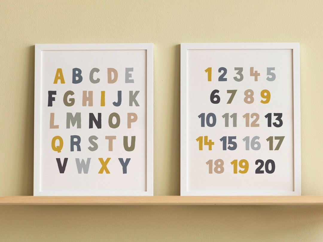 Set of 2 Educational Nursery Prints, Alphabet Chart, Numbers Chart ...