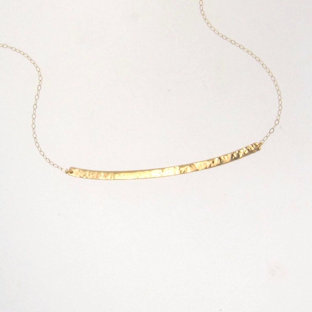Gold Curved Bar Necklace, Hammered Curved Bar, as Seen on Kristin ...