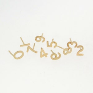 Number Stud Earring 14k Gold, Any Number Ear Stud, Numeral Stud ...