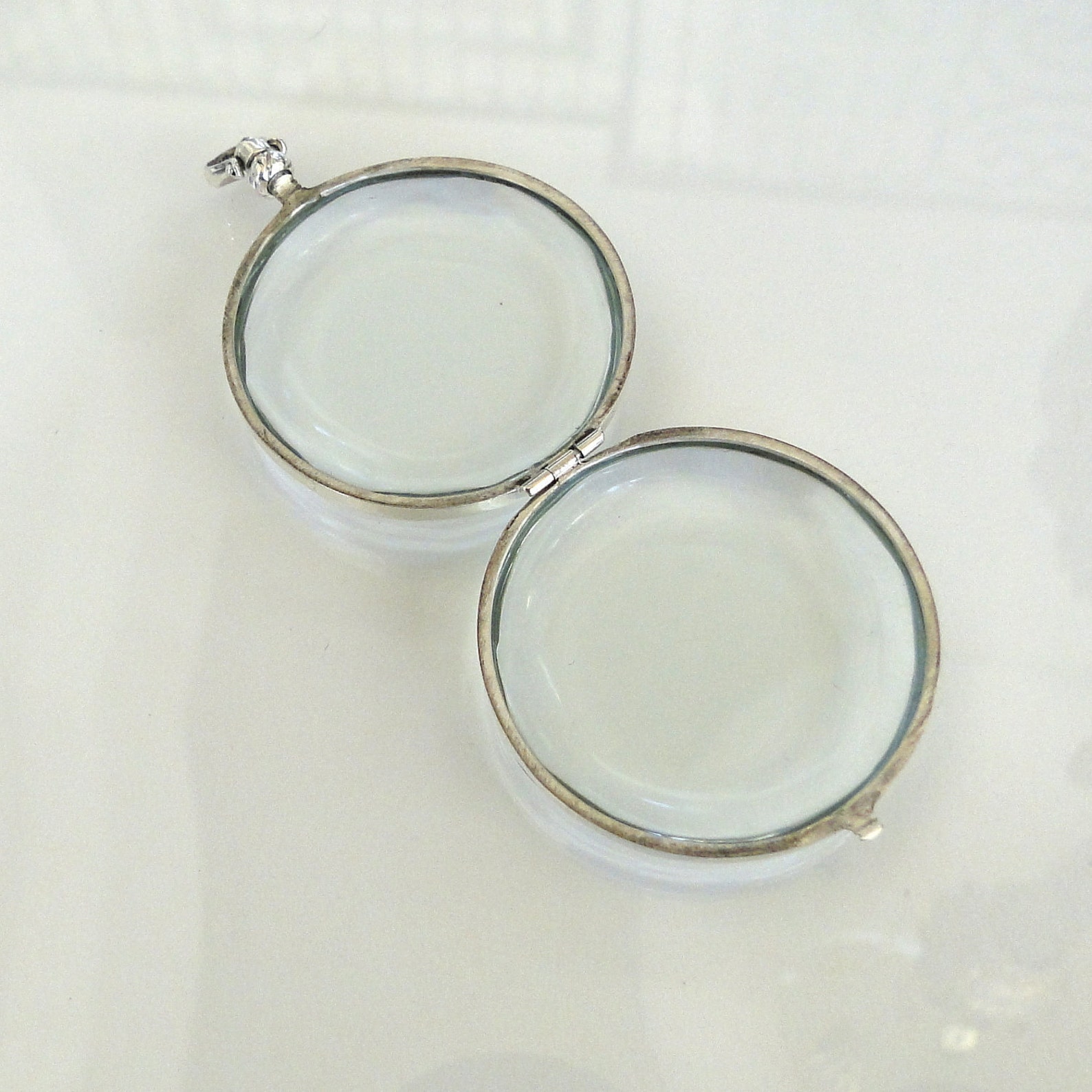 Clear Glass Locket Pendant Necklace Silver Large Round | Etsy