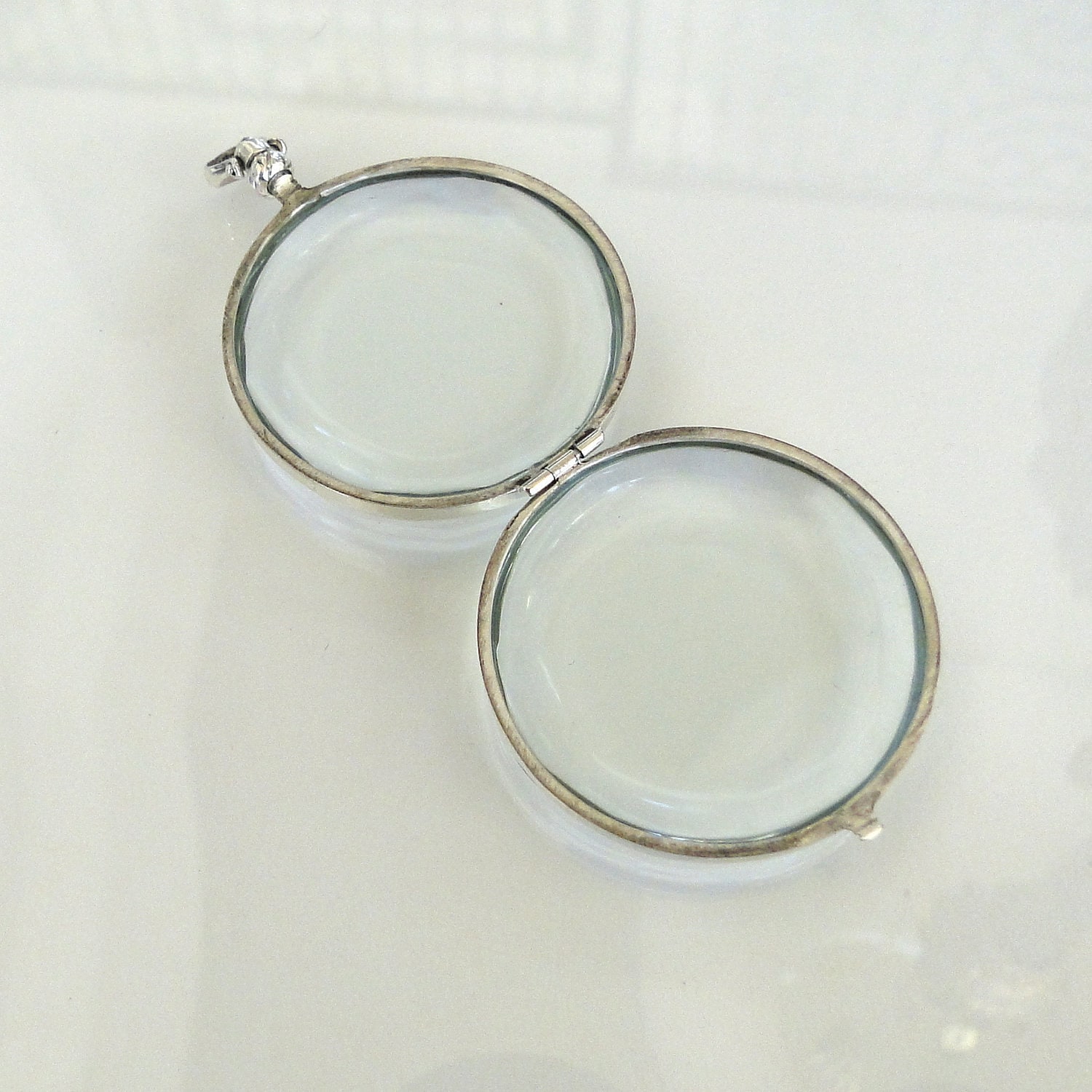 Clear Glass Locket Pendant Necklace Silver Large Round - Etsy