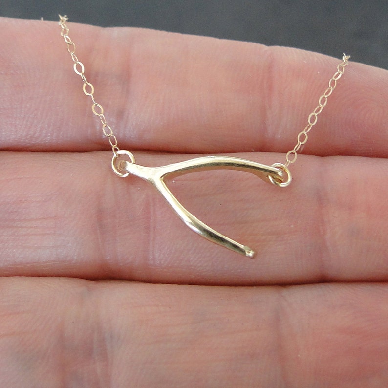 Gold Wishbone Necklace 14k Gold Sideways or as Pendant Lucky - Etsy